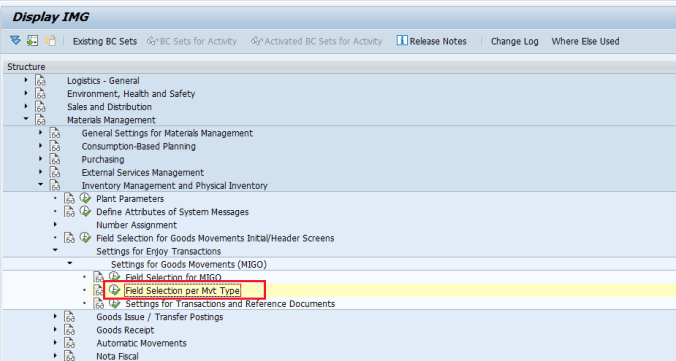 Field Selection per Movement Type | GANESH SAP SCM