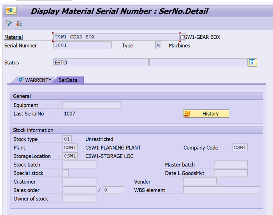 Requirement: How to find the serial number and material are in current ...